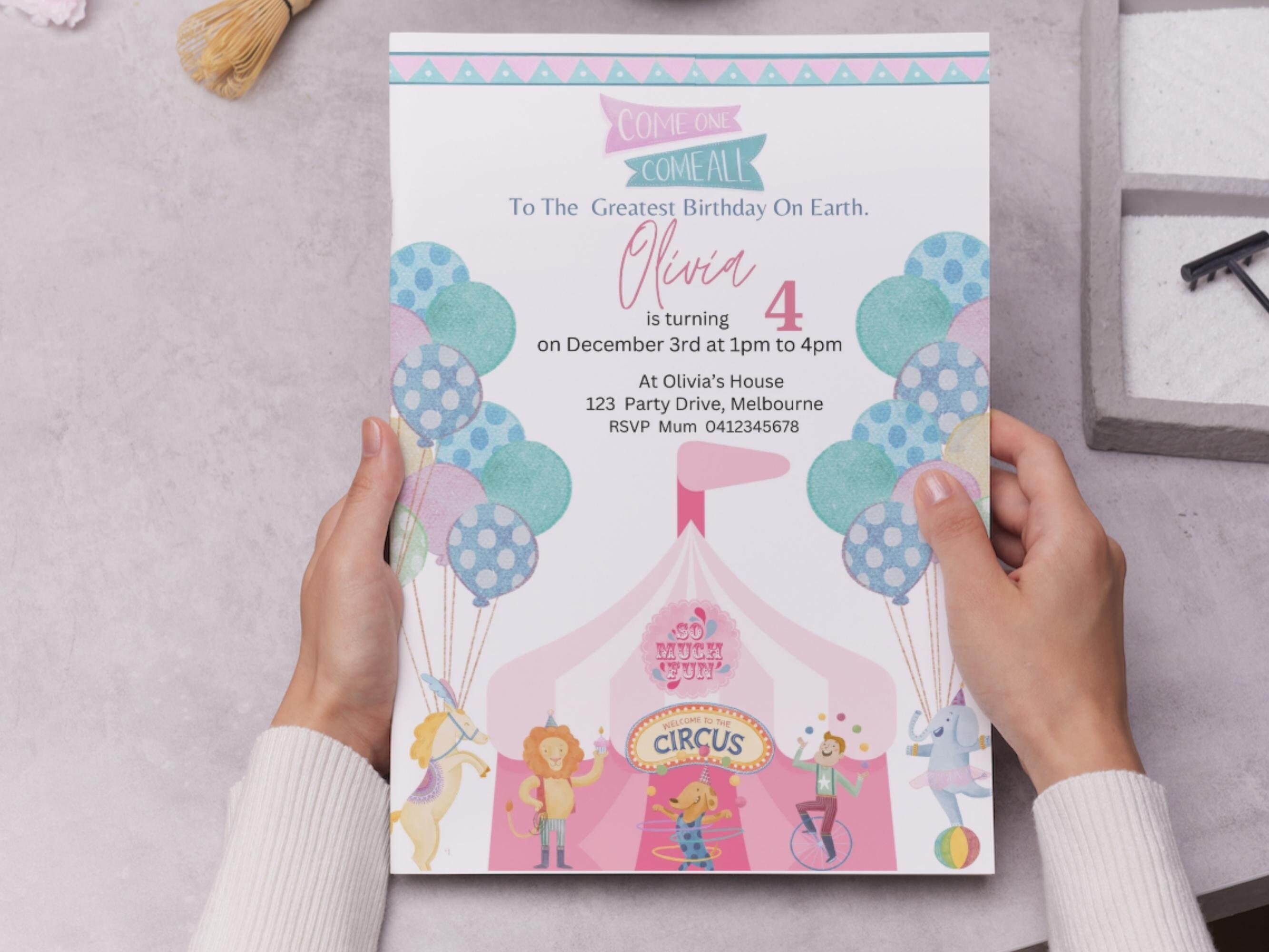 Editable Circus Theme Birthday Invitation. 5x7 Instant Download ...