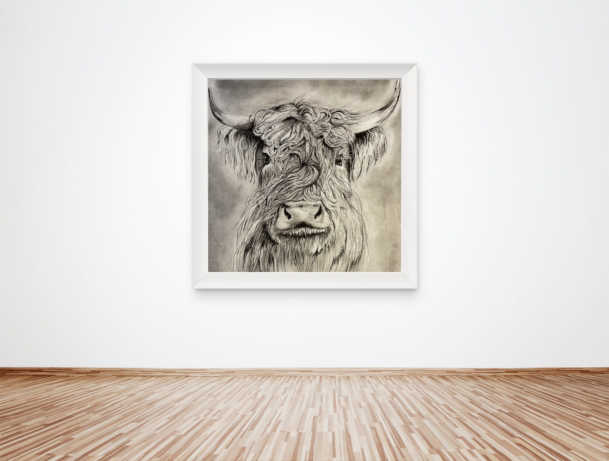 Highland Cow Art Highland Cow Print Highland Cow Drawing Realistic Cow ...