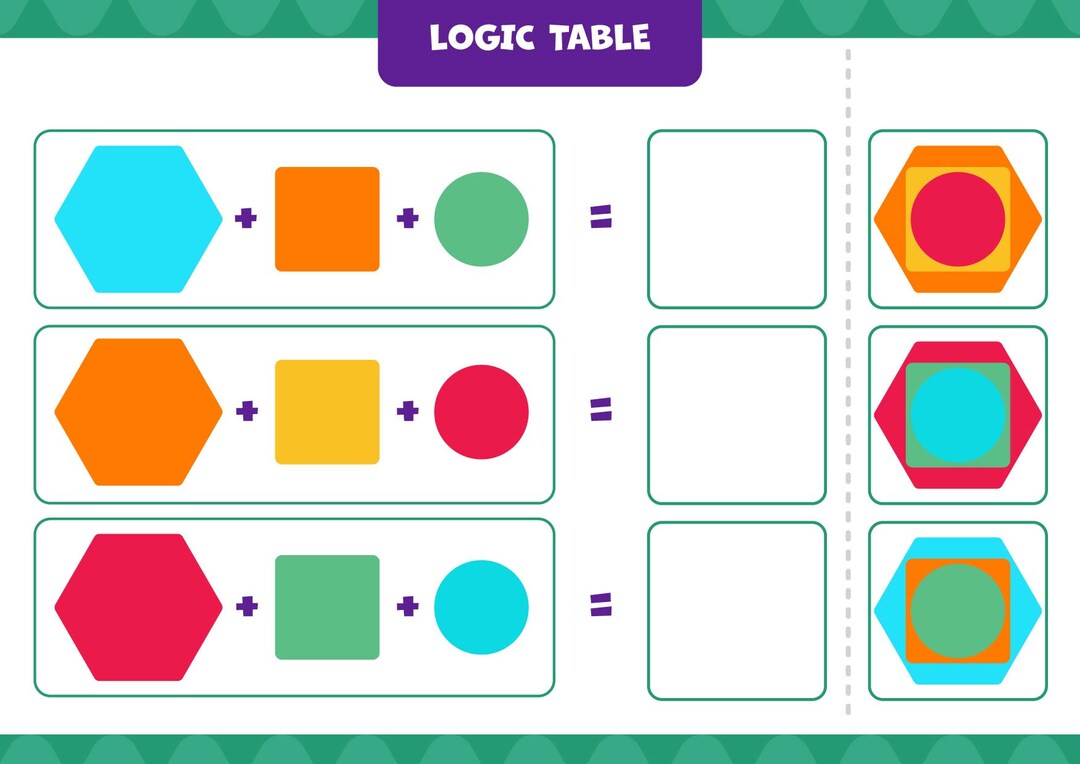 Set of 10 LOGIC TABLE Digital Worksheets, Stickers, Kids Educational ...