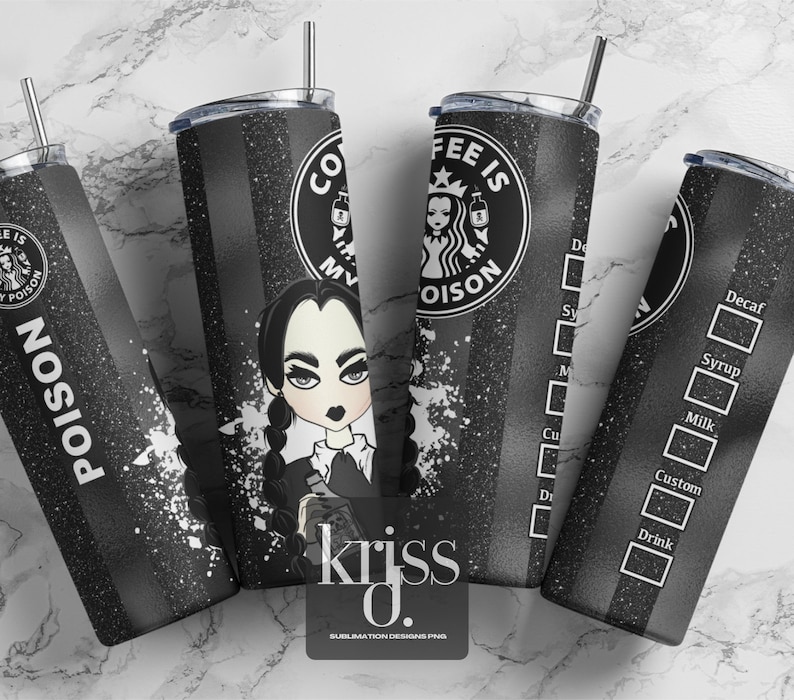 Coffee is My Poison, Wednesday Addams 20 Oz Skinny Tumbler | Nevermore ...