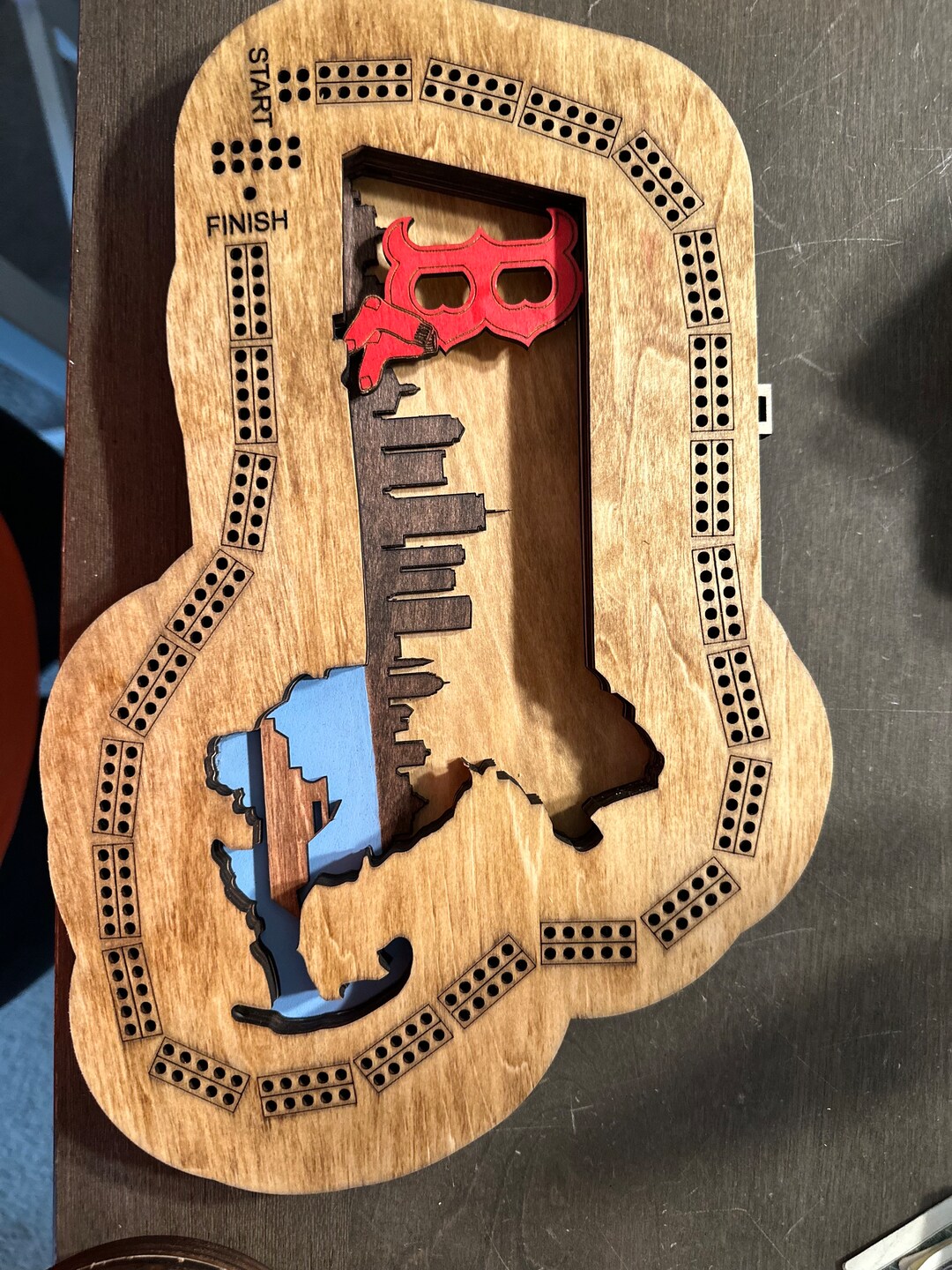 Custom Made by , Designed By, Handmade Massachusetts Themed Cribbage ...