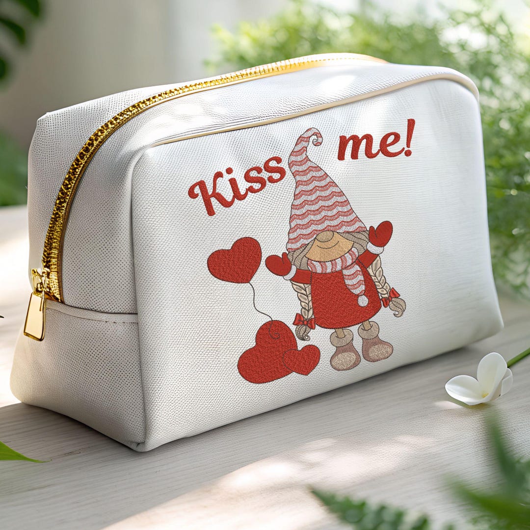 Valentine Cute Funny Gnome and Heart Balloons Machine Embroidery Design ...