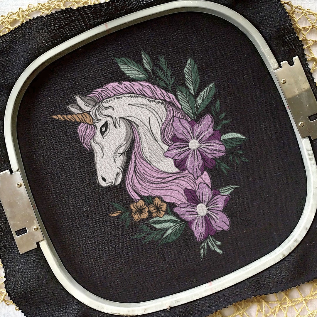 Magic Unicorn & Flowers Machine Embroidery Design Fantastic Animals ...