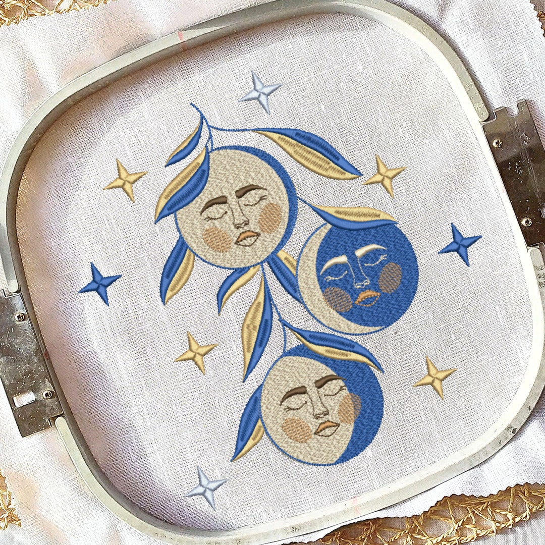 Moon With Face & Stars Machine Embroidery Design Magic Witch Embroidery ...