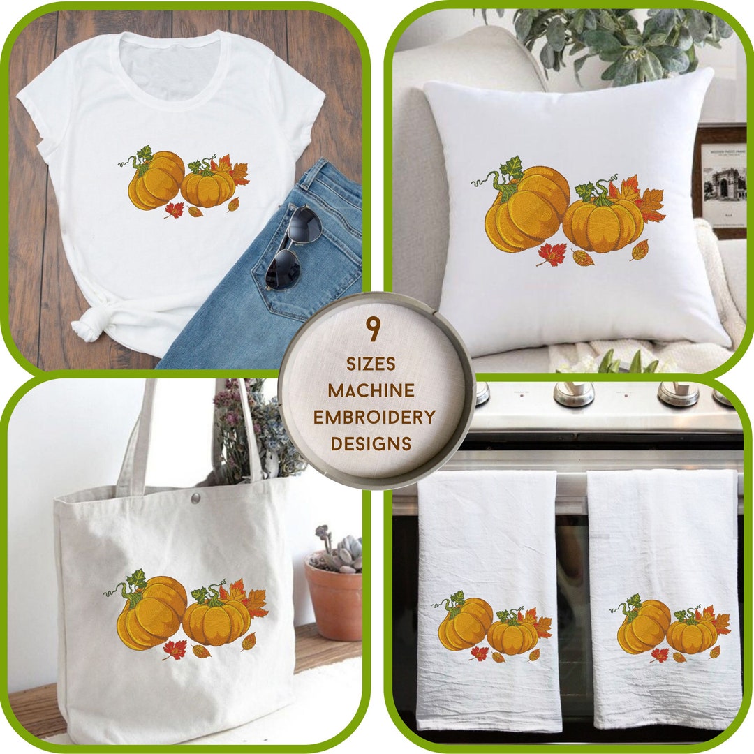 Machine Embroidery Design Two Pumpkins With Leaves. Fall - Etsy