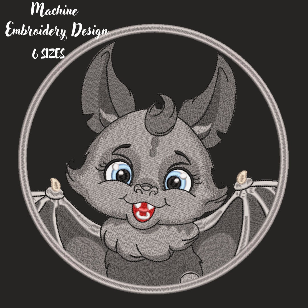 Cartoon Gray Cute Baby Bat Machine Embroidery Design for Applique or ...