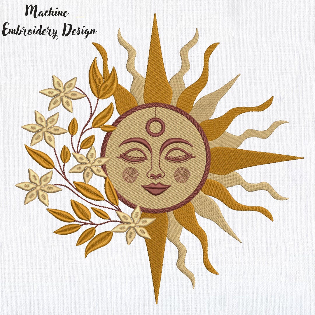 Celestial Magic Sun Face With Mystical Floral Machine Embroidery Design ...