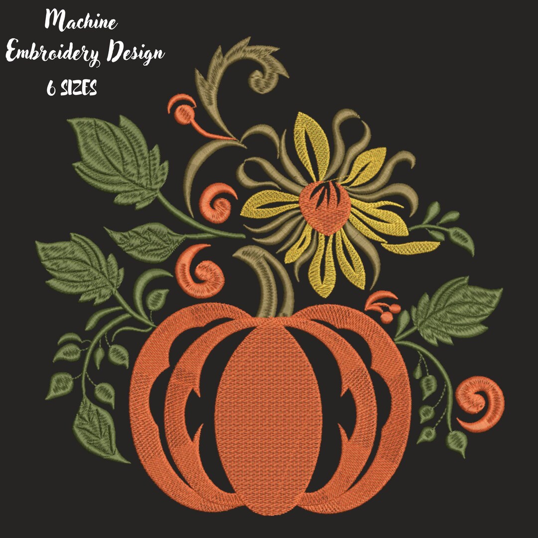 Machine Embroidery Design Fall Pumpkin With Flower and Leaves Autumn ...