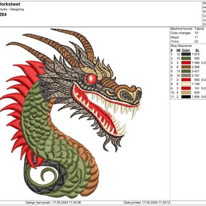 Green Chinese Dragon Machine Embroidery Design Animals and Dragons Digital Embroidery File 6 ...