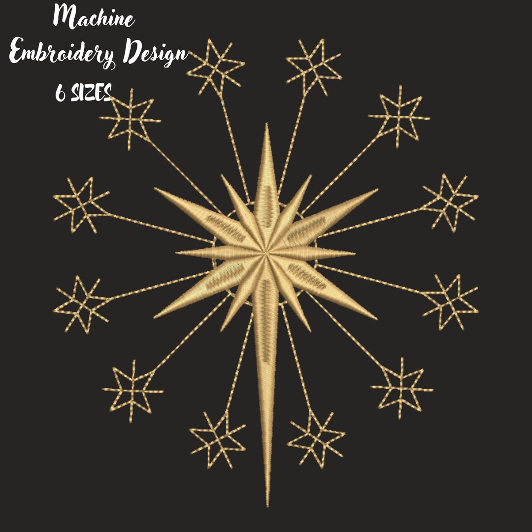 Magic Gold Star Machine Embroidery Design Christmas and New Year ...