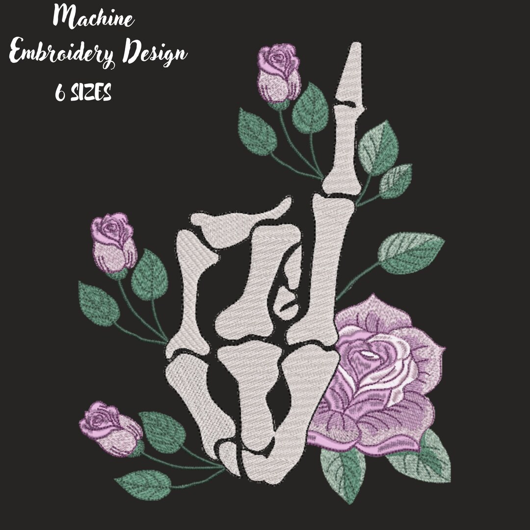 Roses Skeleton Middle Finger Machine Embroidery Design Halloween Floral ...