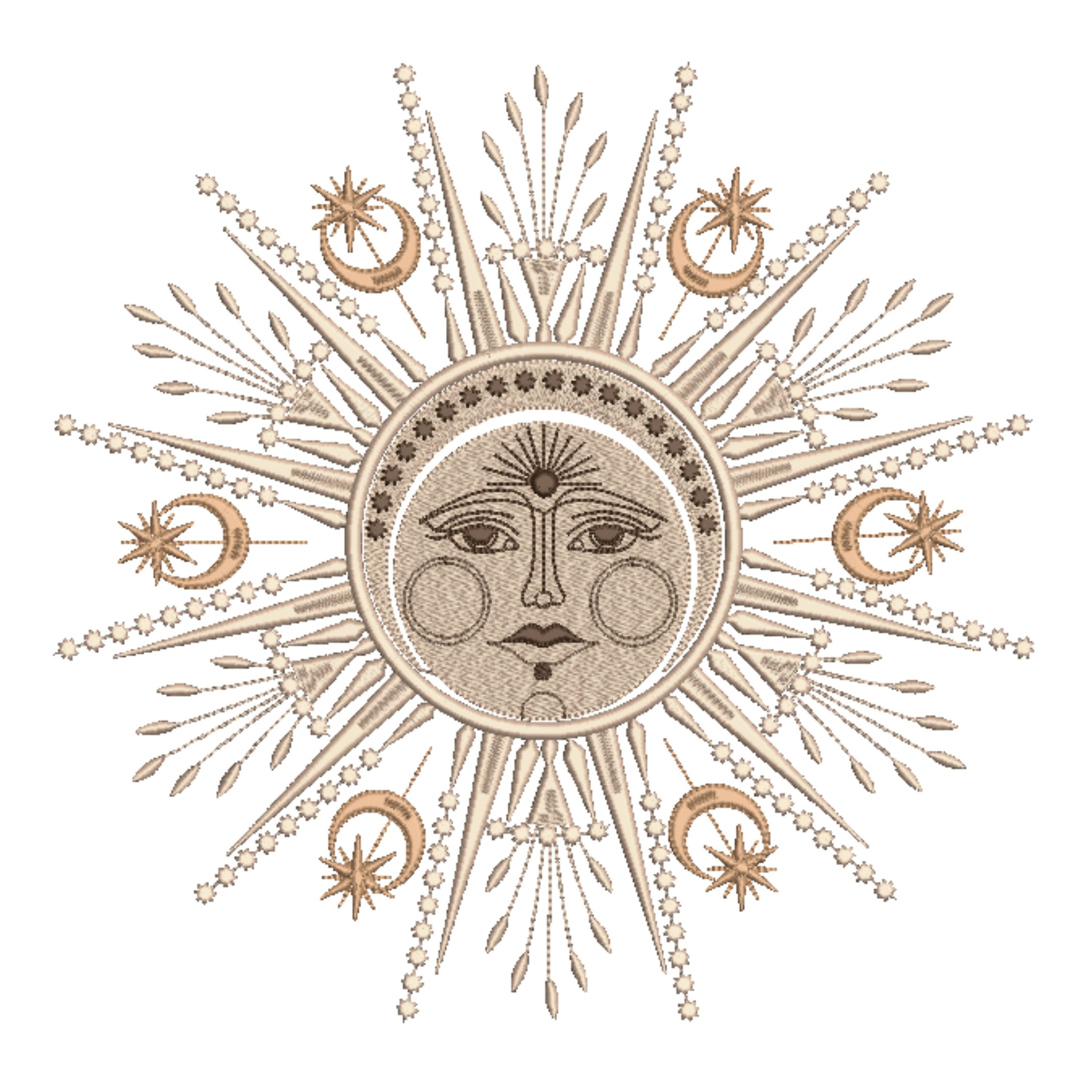 Sun With Face Machine Embroidery Design. Sun and Moon, Stars Digital ...