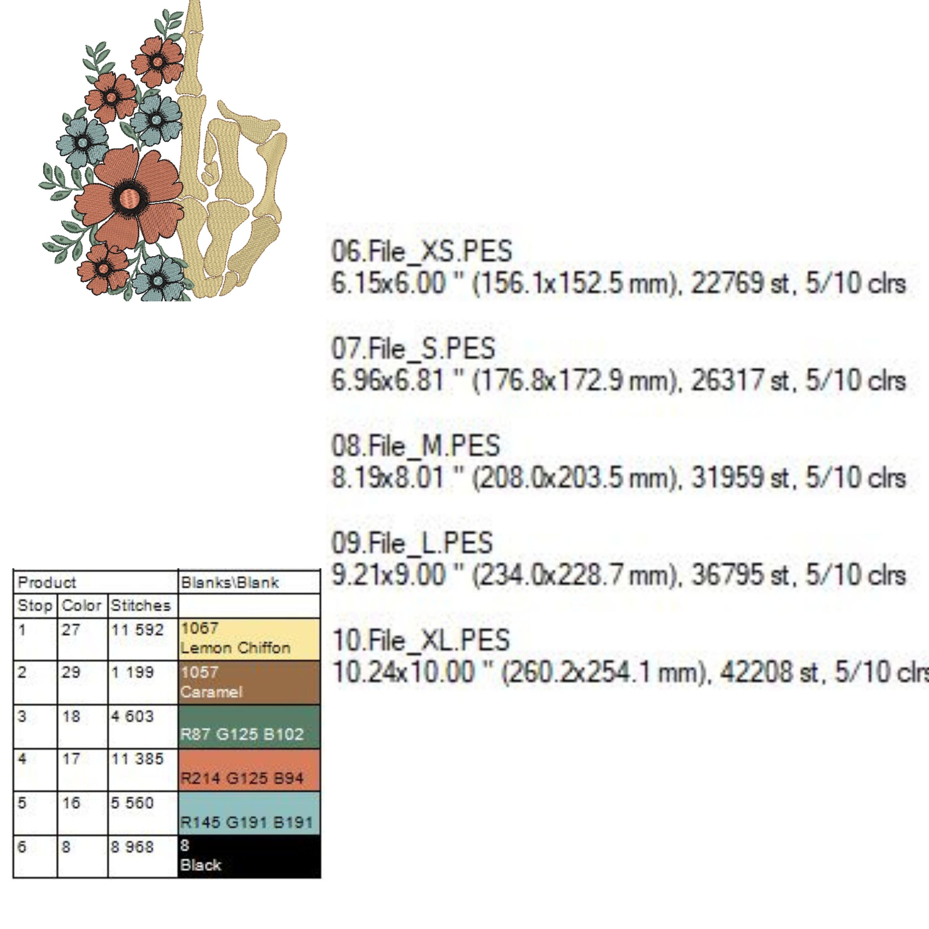 Flower Skeleton Middle Finger Machine Embroidery Design Floral Skull ...