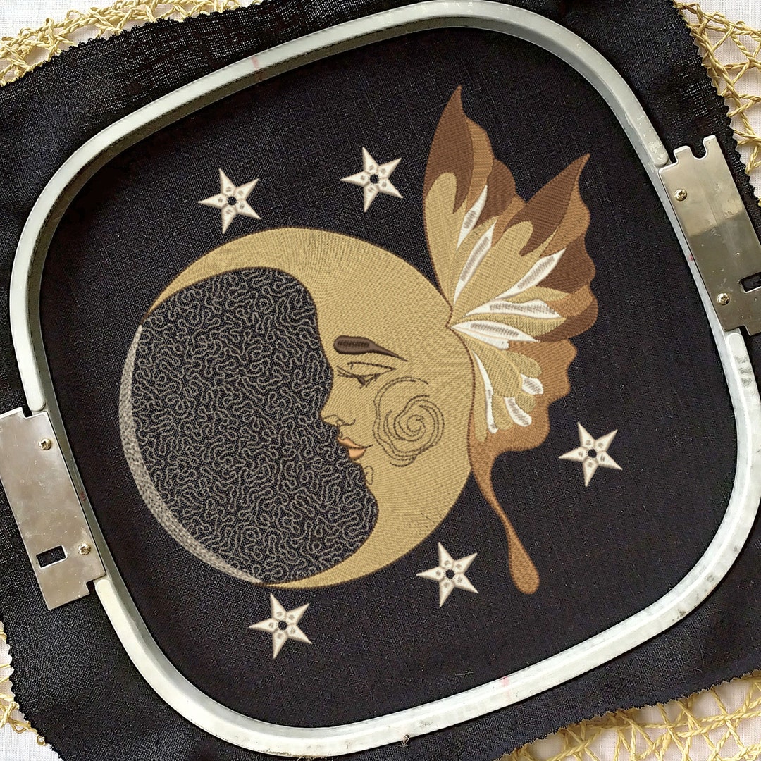 Moon With Face Butterfly Machine Embroidery Design Magic Witch ...