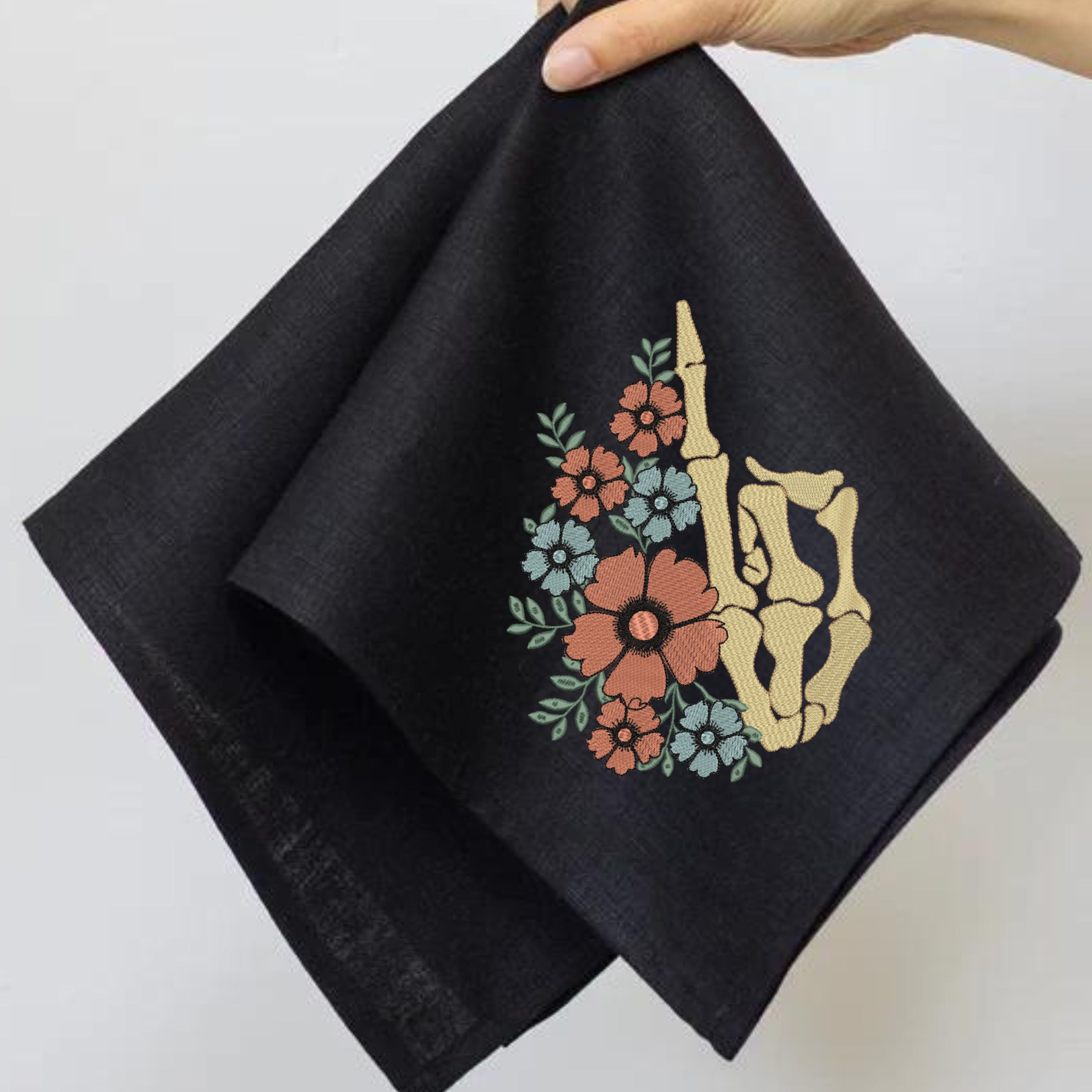 Flower Skeleton Middle Finger Machine Embroidery Design Floral Skull ...