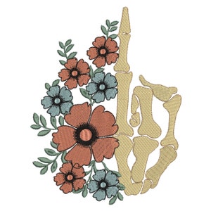 Flower Skeleton Middle Finger Machine Embroidery Design Floral Skull ...