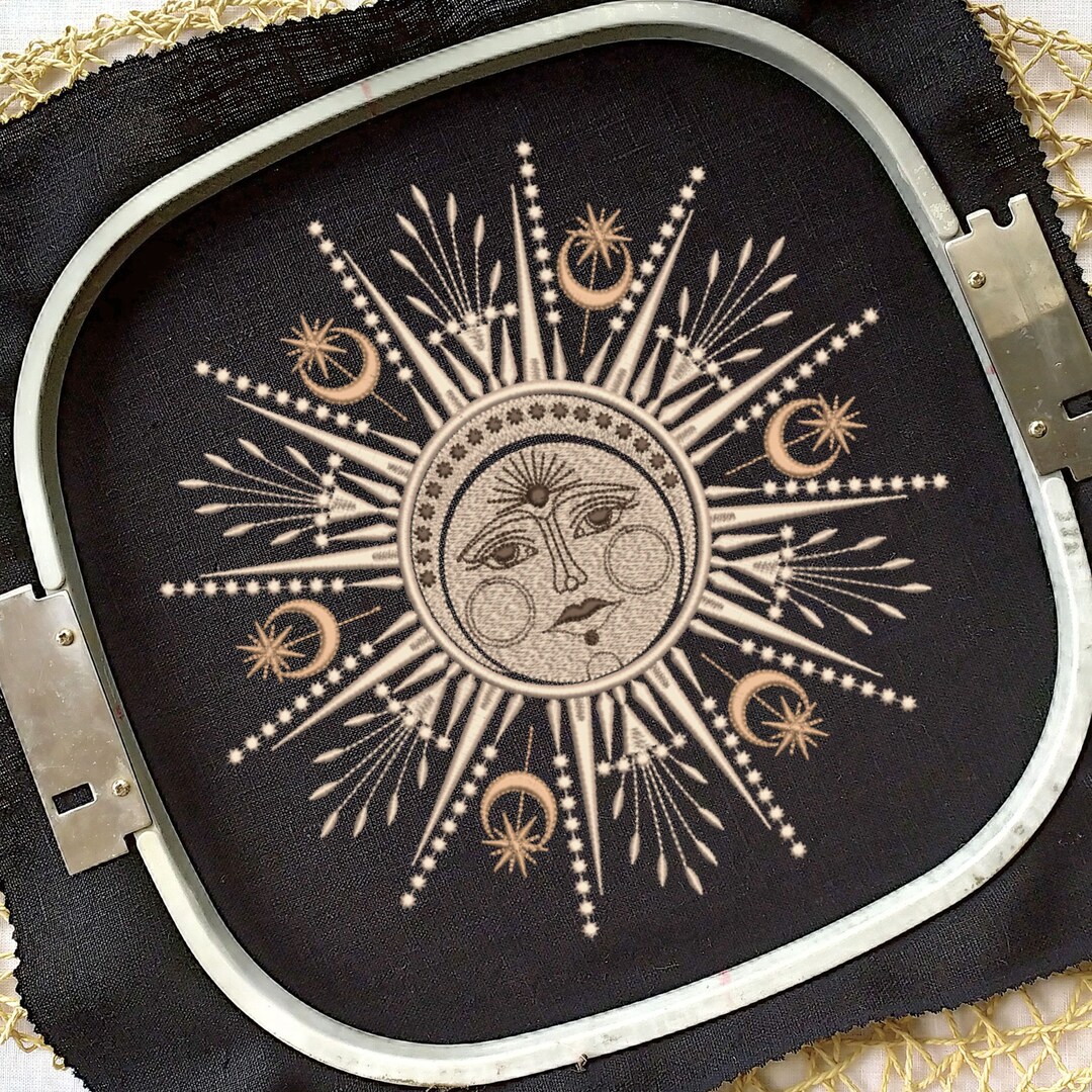 Sun With Face and Sunlight Machine Embroidery Design Magic Sun and Moon ...