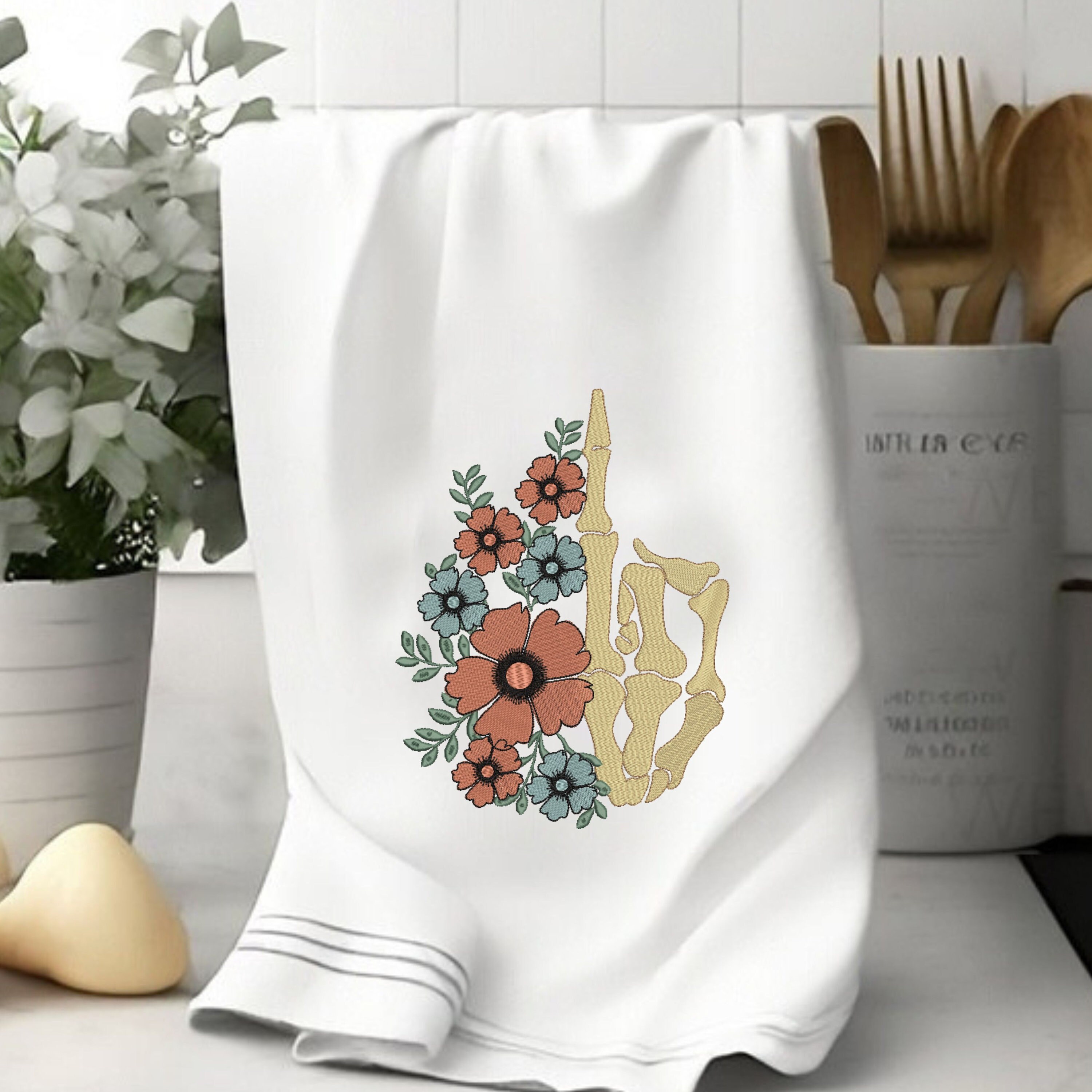 Flower Skeleton Middle Finger Machine Embroidery Design Floral Skull ...