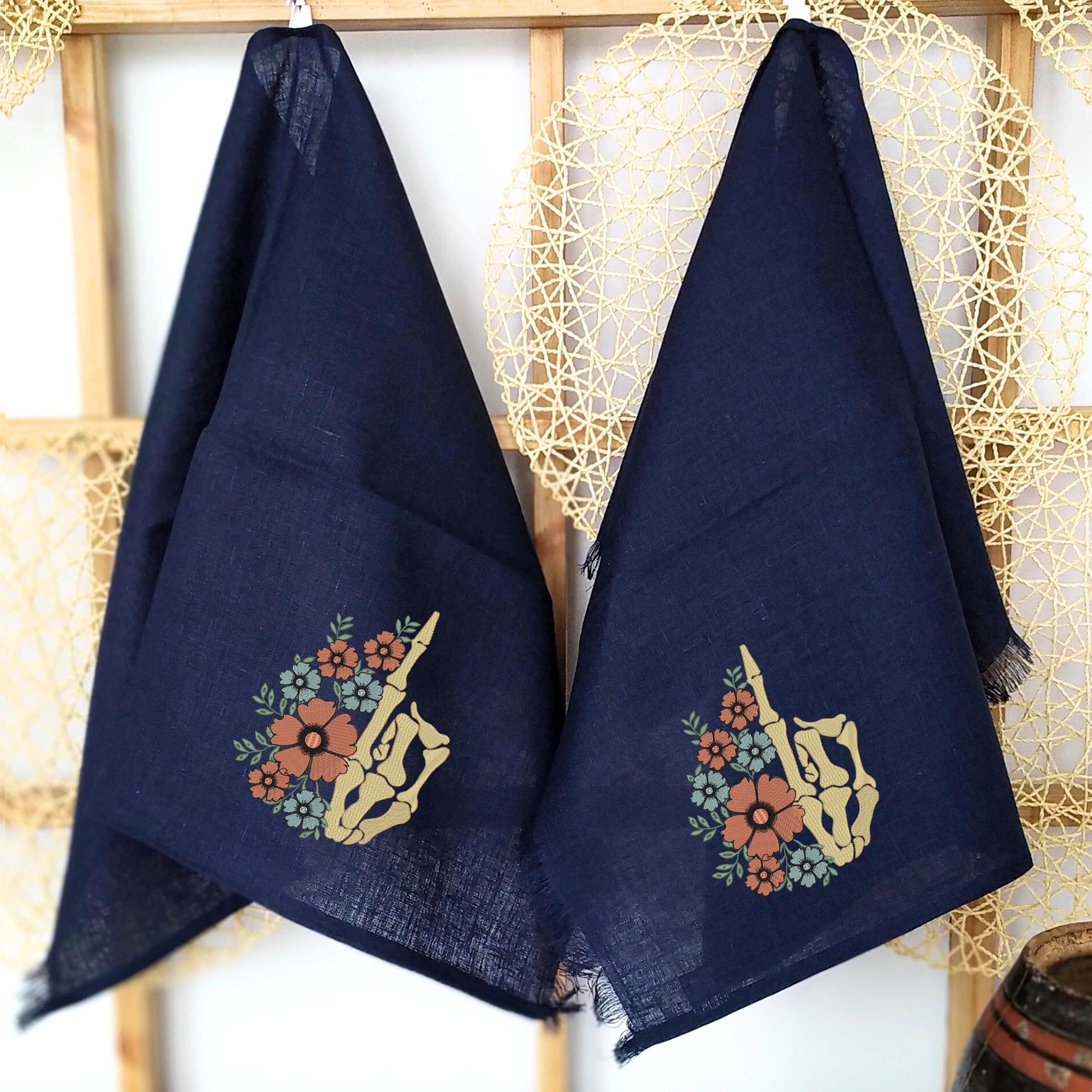 Flower Skeleton Middle Finger Machine Embroidery Design Floral Skull ...