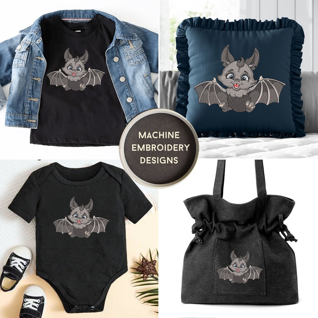 Cartoon Gray Cute Baby Bat Machine Embroidery Designs. Baby - Etsy