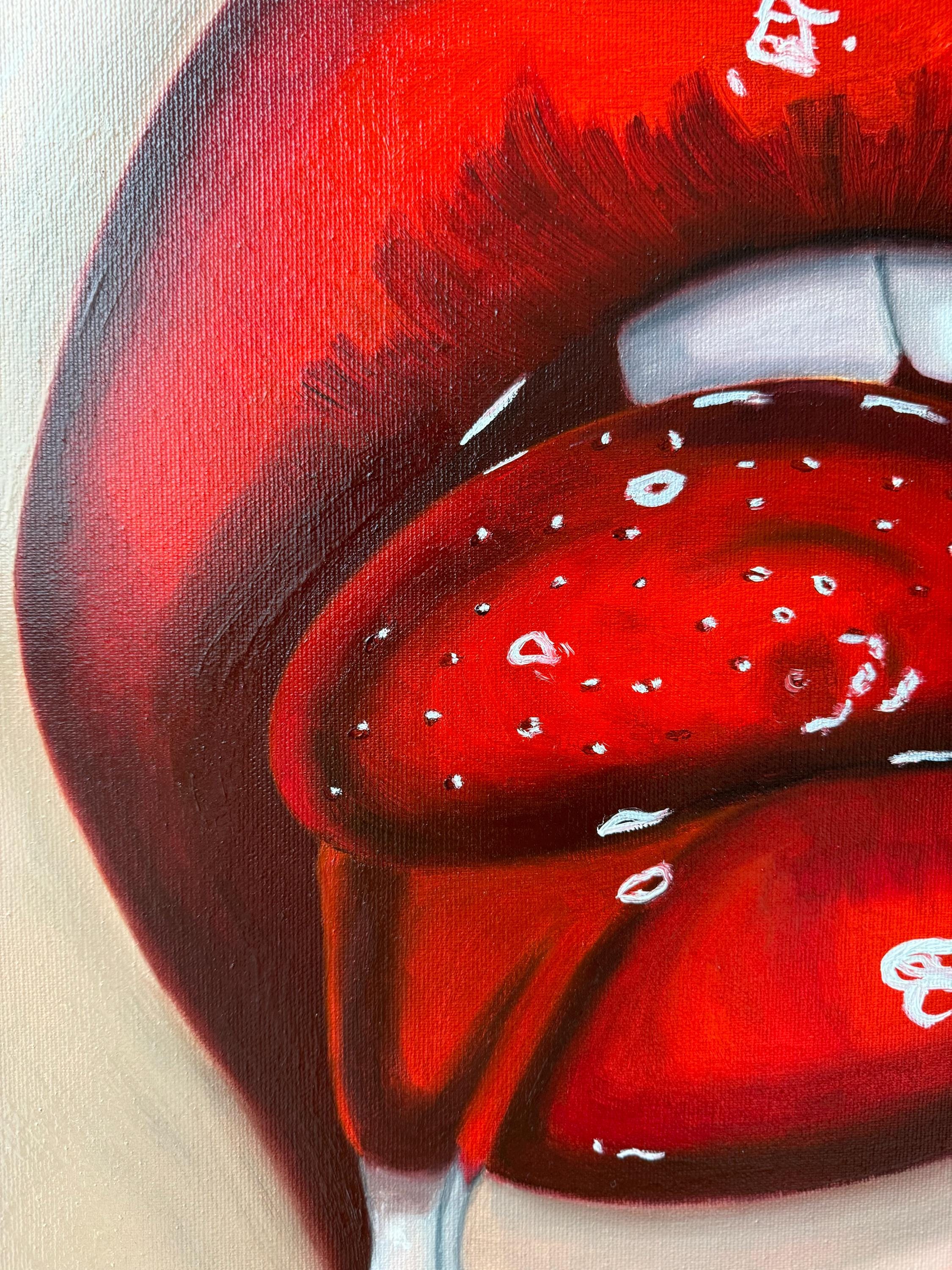 Lips With Strawberry Oil Painting on Canvas, Lips and Strawberry Art, Red Lips Artwork, for Lips ...