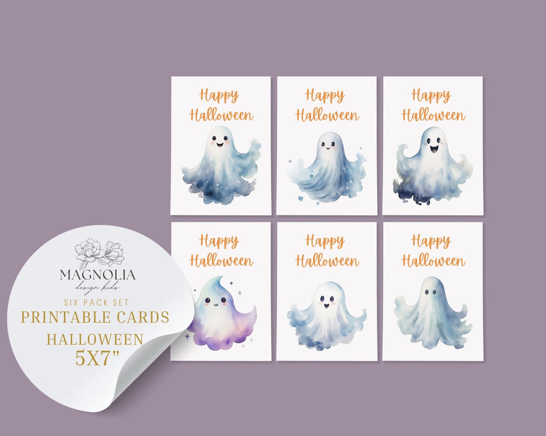 PRINTABLE Halloween Cards Cute Ghosts 6 5x7 Set - Etsy
