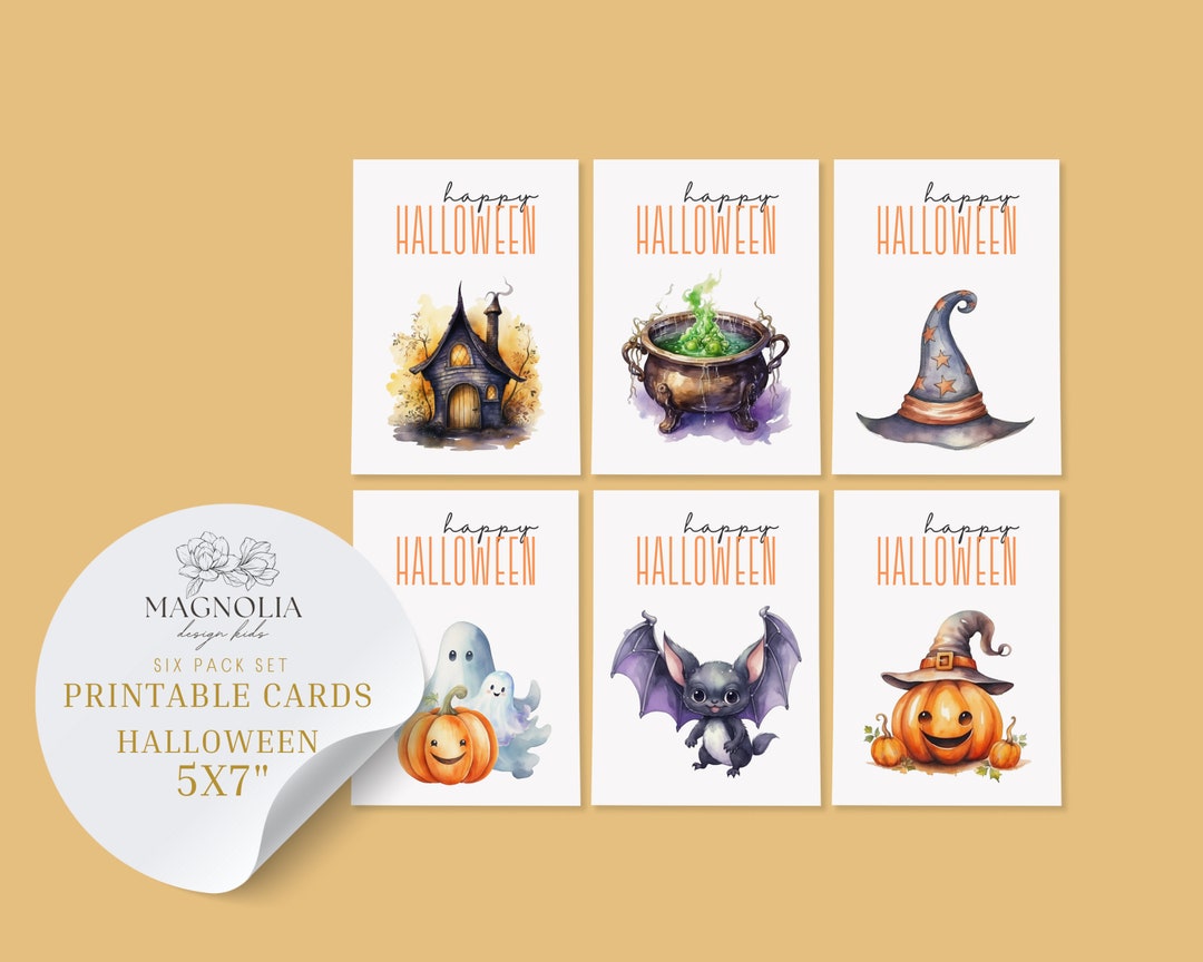 PRINTABLE Halloween Cards Cute 6 Card 5x7 Set - Etsy