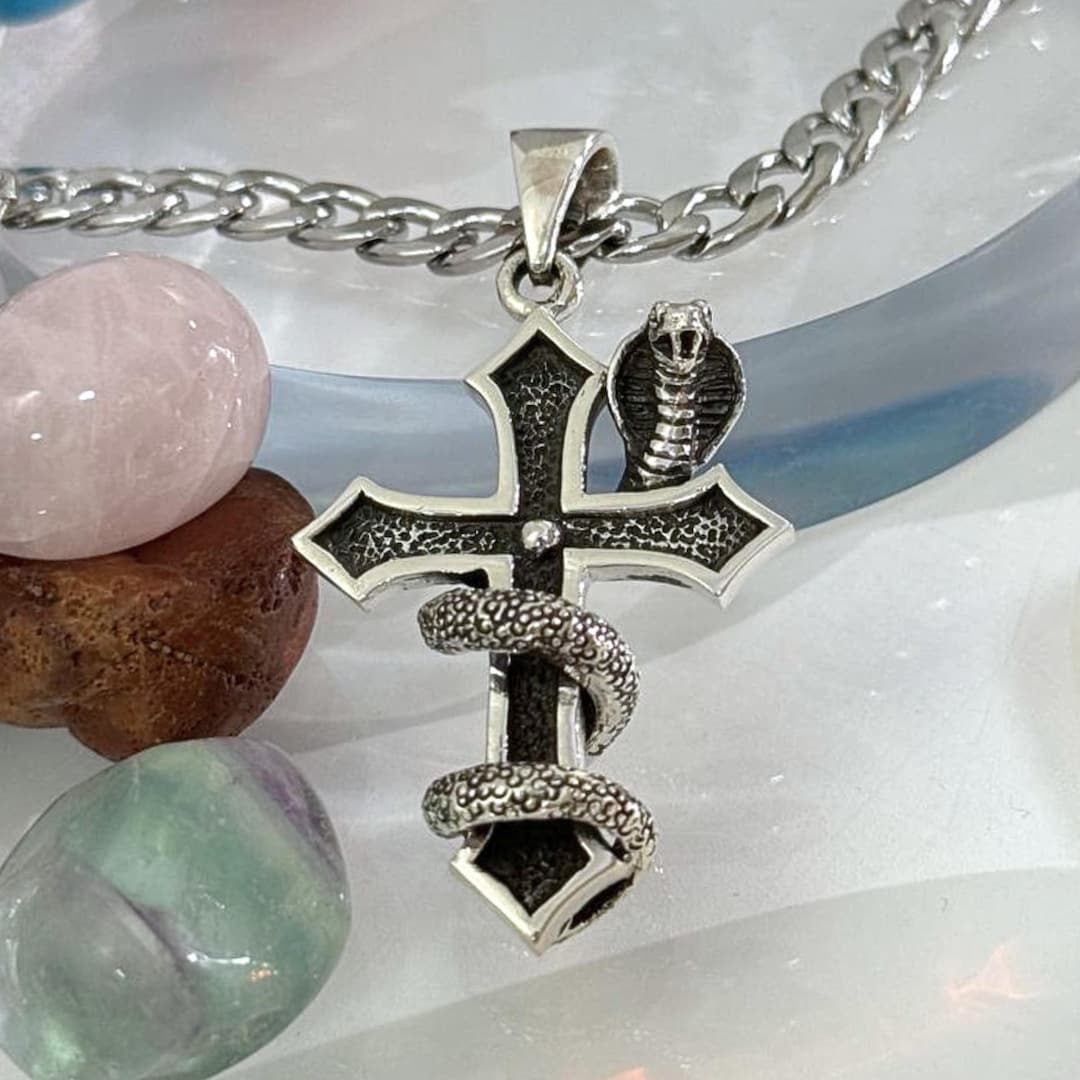 3D Cobra Snake Cross Pendant Gothic Crucifix Jewelry Biker Silver Charm ...