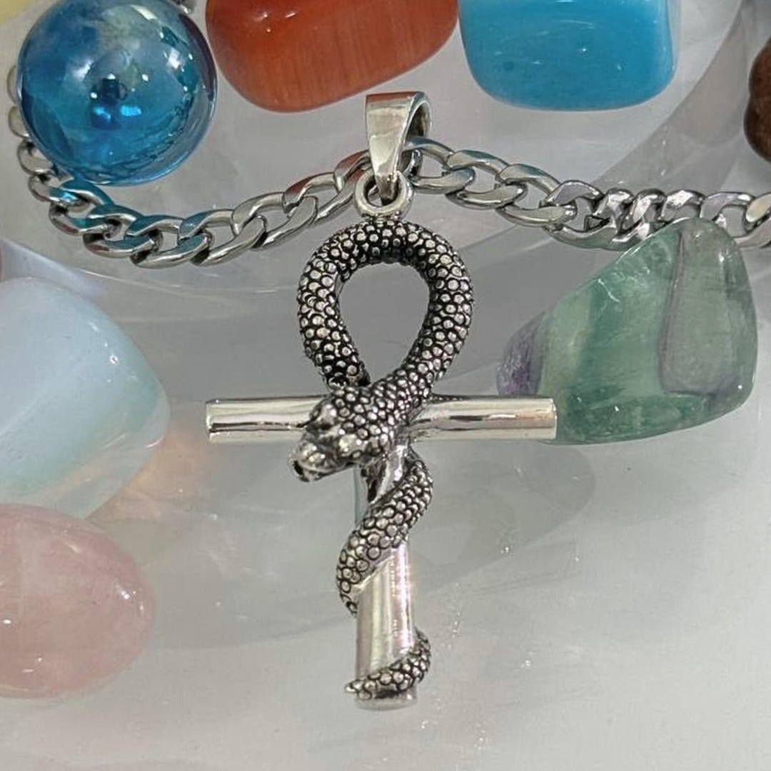 Sterling Silver 925 Snake Ankh Pendant, 3D Gothic Cross Jewelry ...