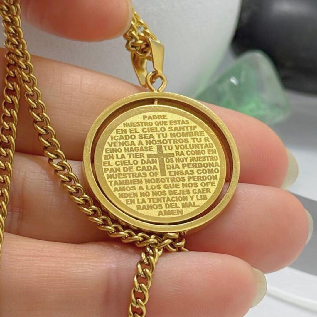 Lords Prayer Pendant, Padre Nuestro Prayer Coin Necklace, Our Father ...