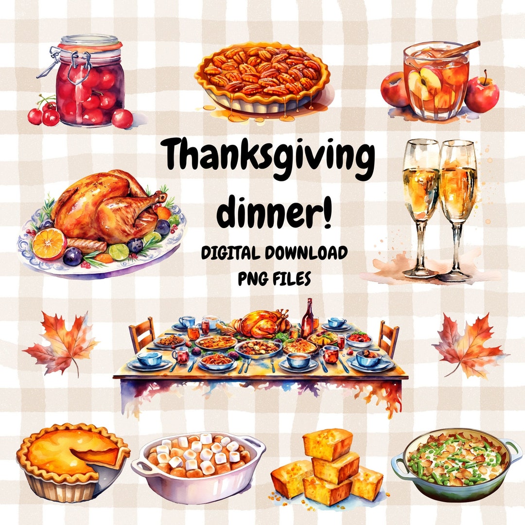 Watercolor Fall Thanksgiving Food Dinner 25pc Clipart Bundle ...