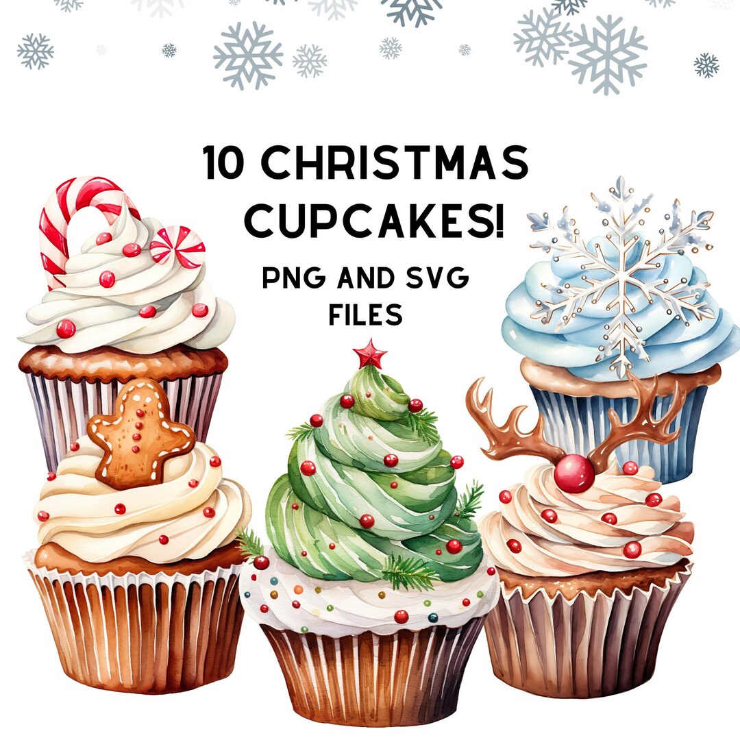 Watercolor Christmas Cupcakes Clipart, 10 High Quality SVG and PNG ...