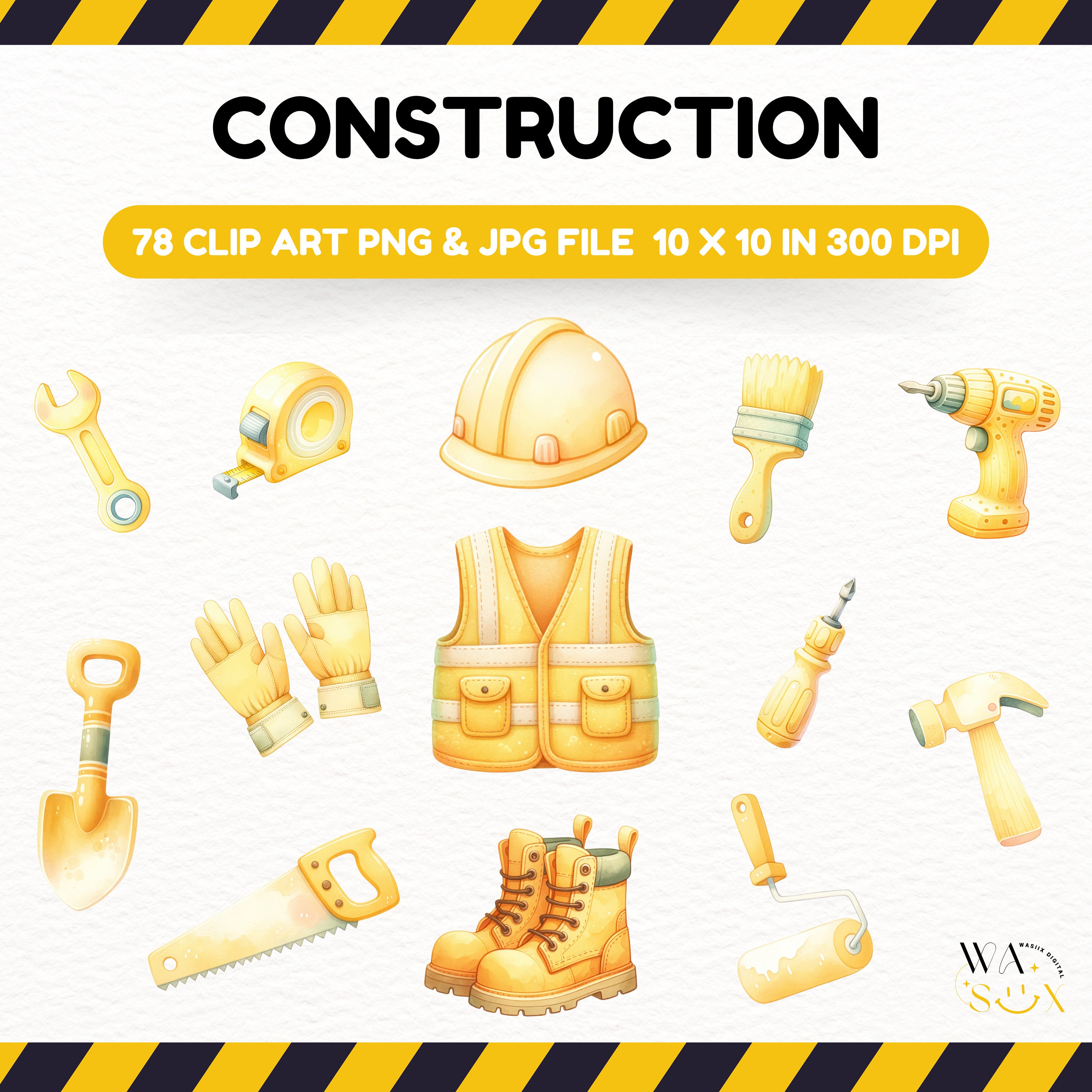 Watercolor Construction Clip Art Bundle for Kids, Bulldozer, Dump Truck ...