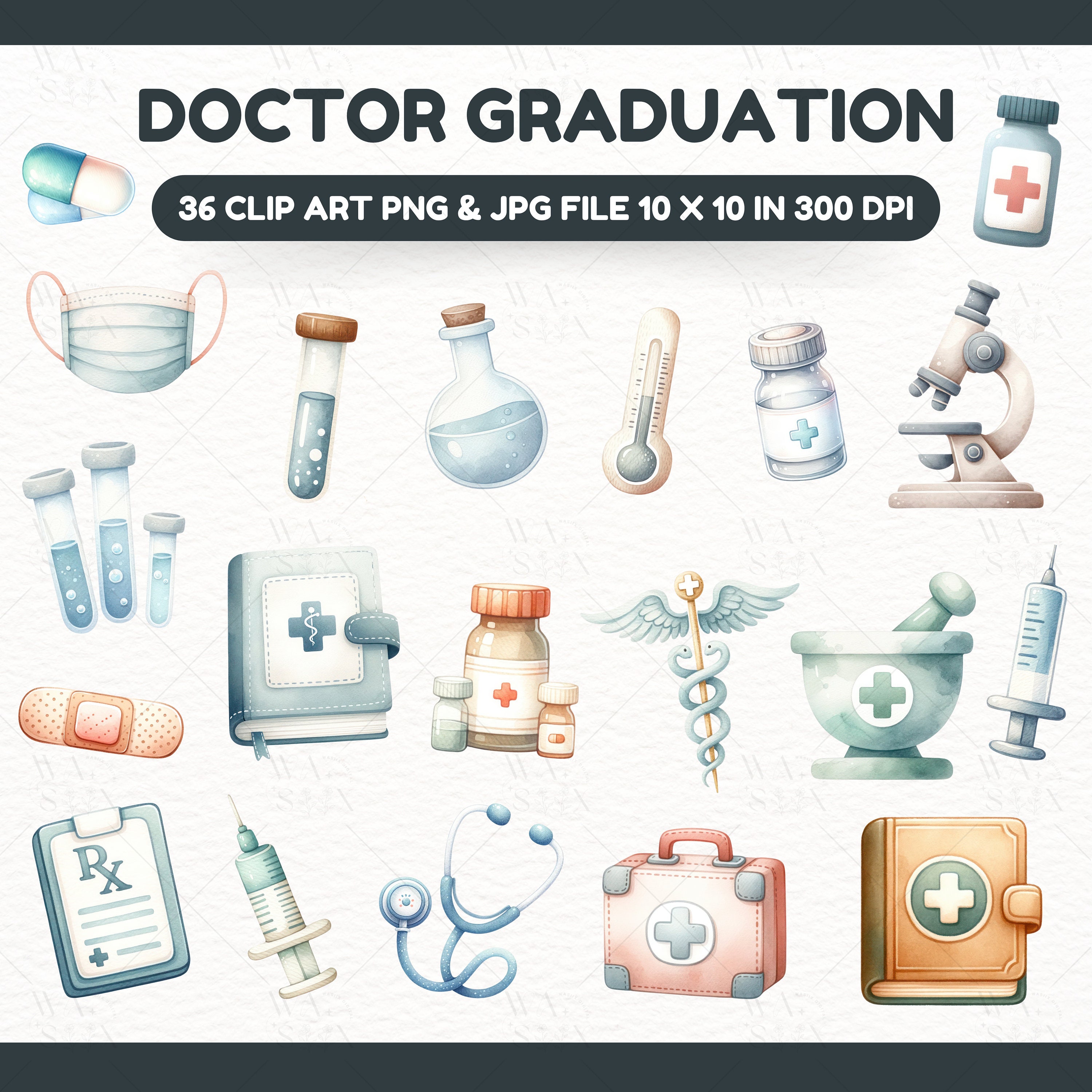 Watercolor Doctor Graduation Clipart, Medical Illustration (PNG JPG) - Etsy