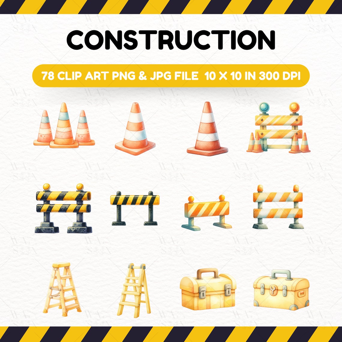 Watercolor Construction Clip Art Bundle for Kids, Bulldozer, Dump Truck ...