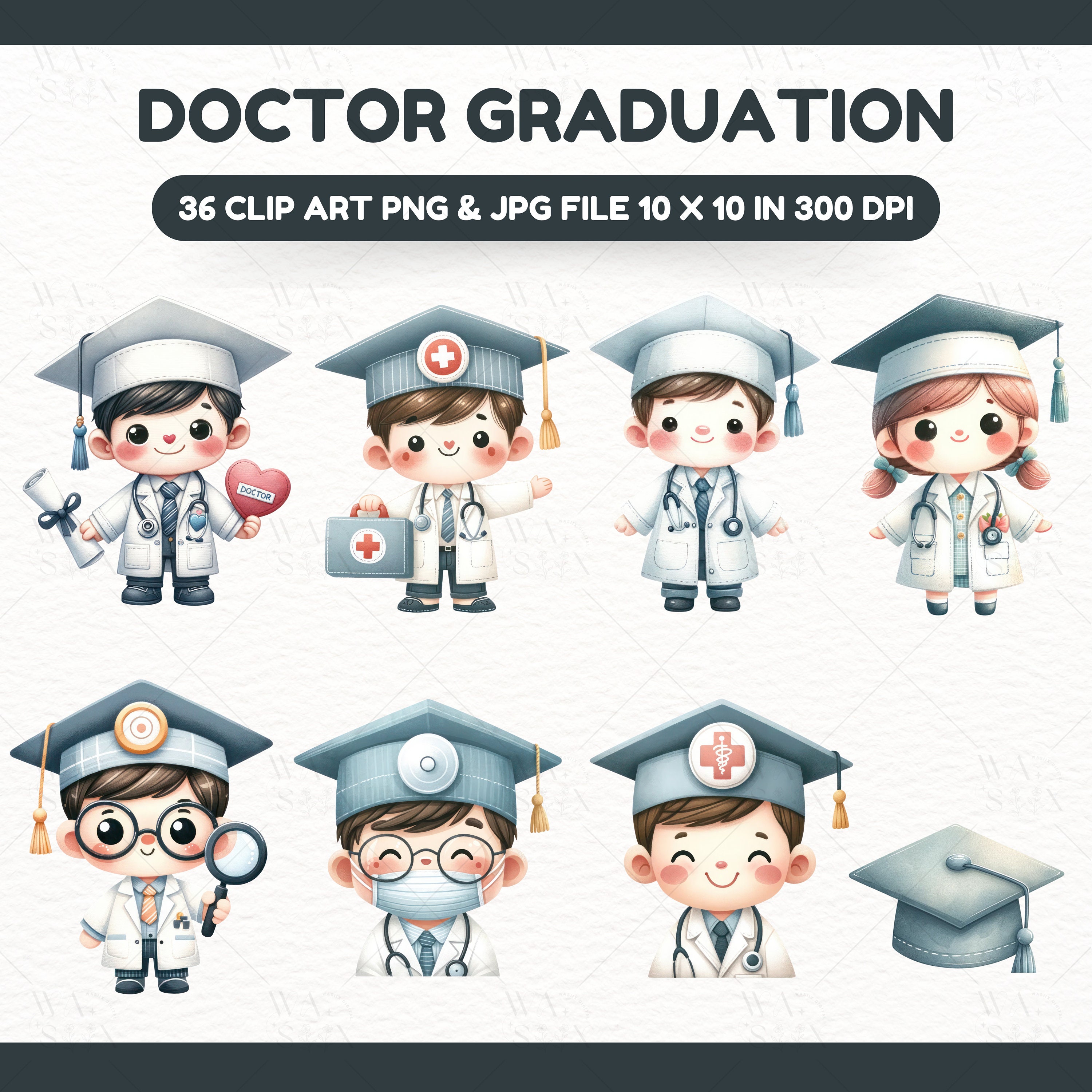 Adorable Doctor Graduation Watercolor Clipart, Cute Medical ...