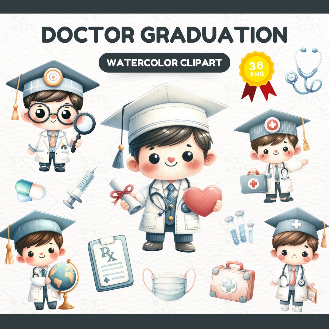 Adorable Doctor Graduation Watercolor Clipart, Cute Medical ...