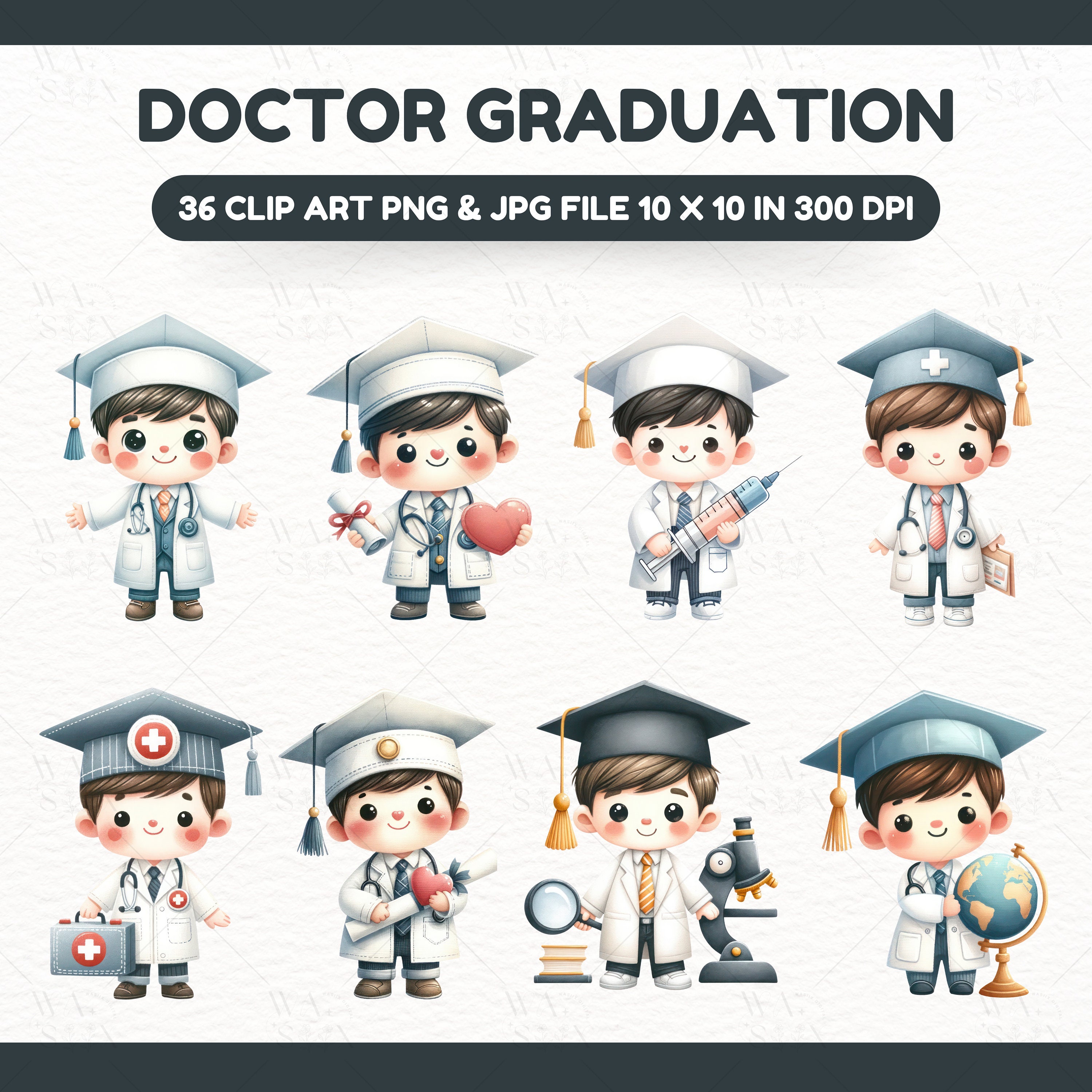 Adorable Doctor Graduation Watercolor Clipart, Cute Medical ...
