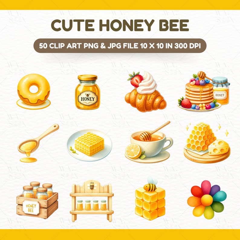 Cute Honey Bee Watercolor Clip Art Set, Bee Bear, Beehive, Honeycomb ...