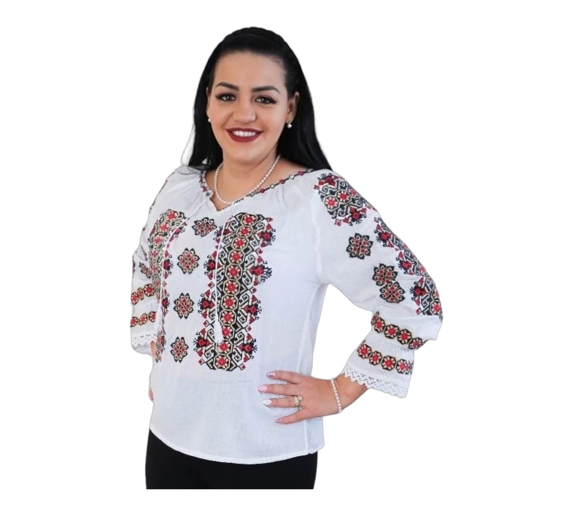 Flower of Romania Traditional Blouse With Hand Embroidered Floral ...