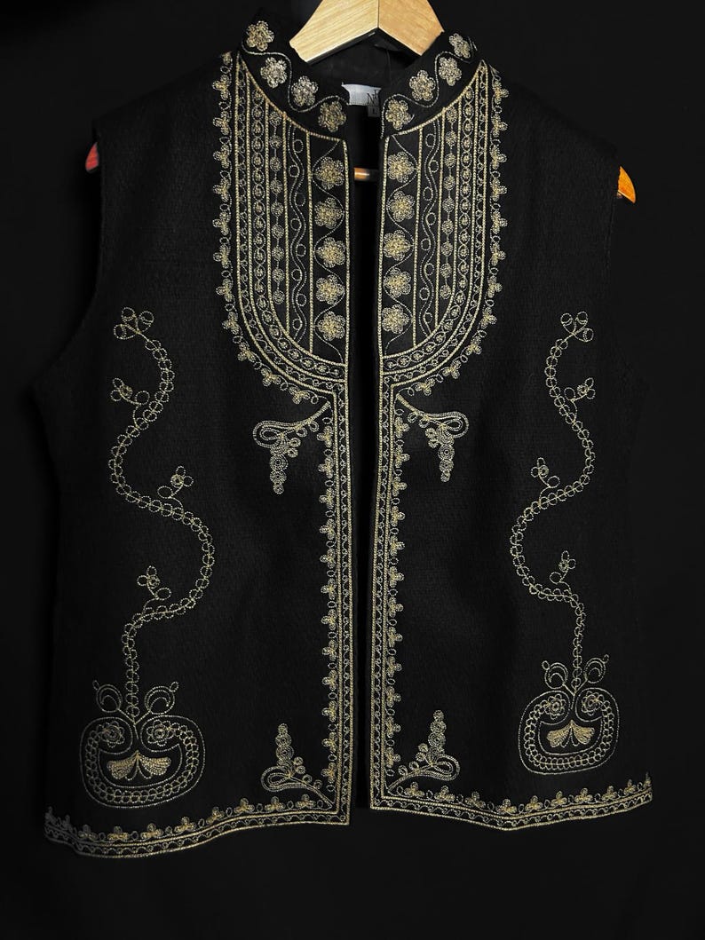 Romanian Embroidered Men’s Waistcoat – Black Wool Folk Vest ...