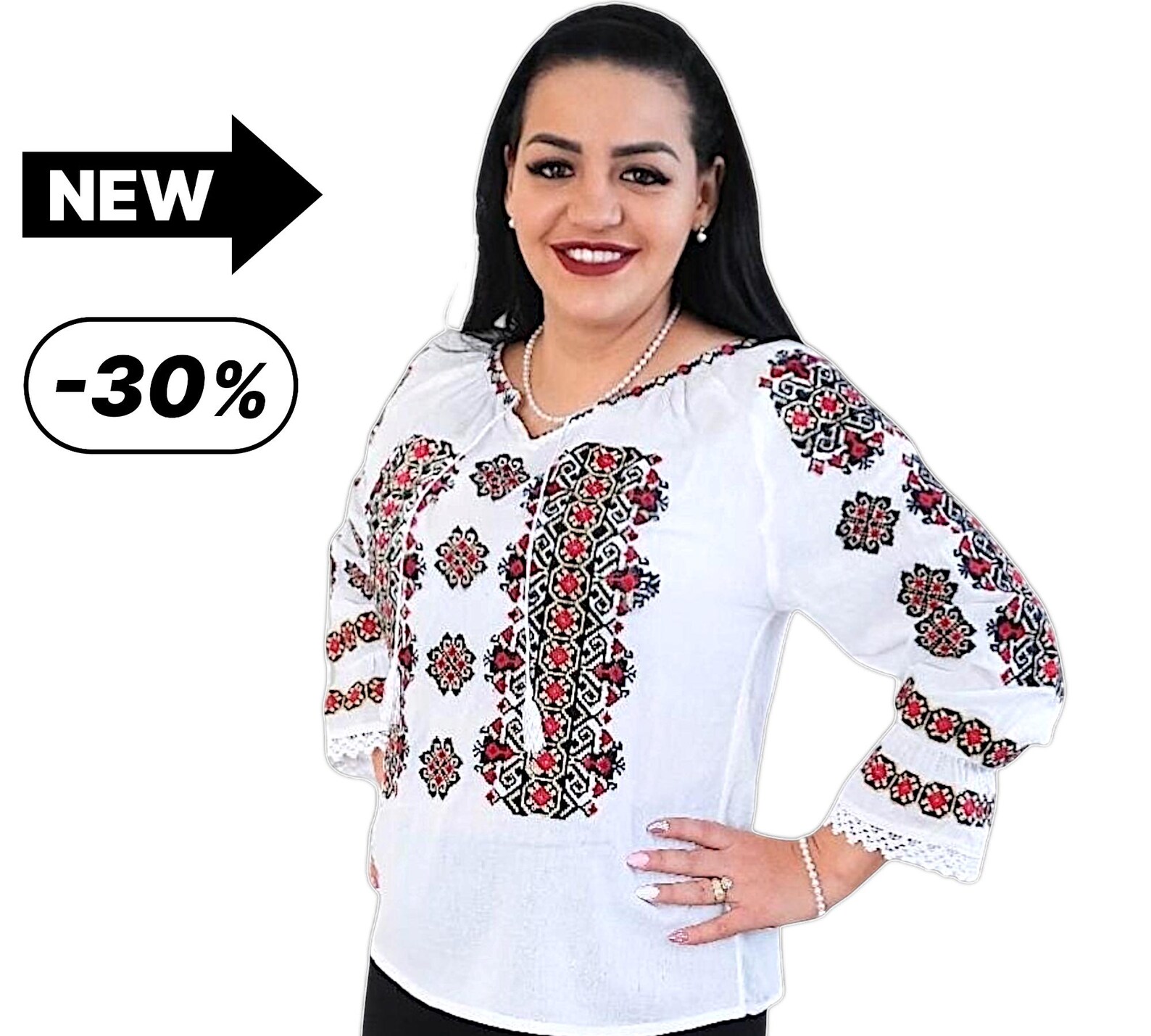 Flower of Romania Traditional Blouse With Hand Embroidered Floral ...