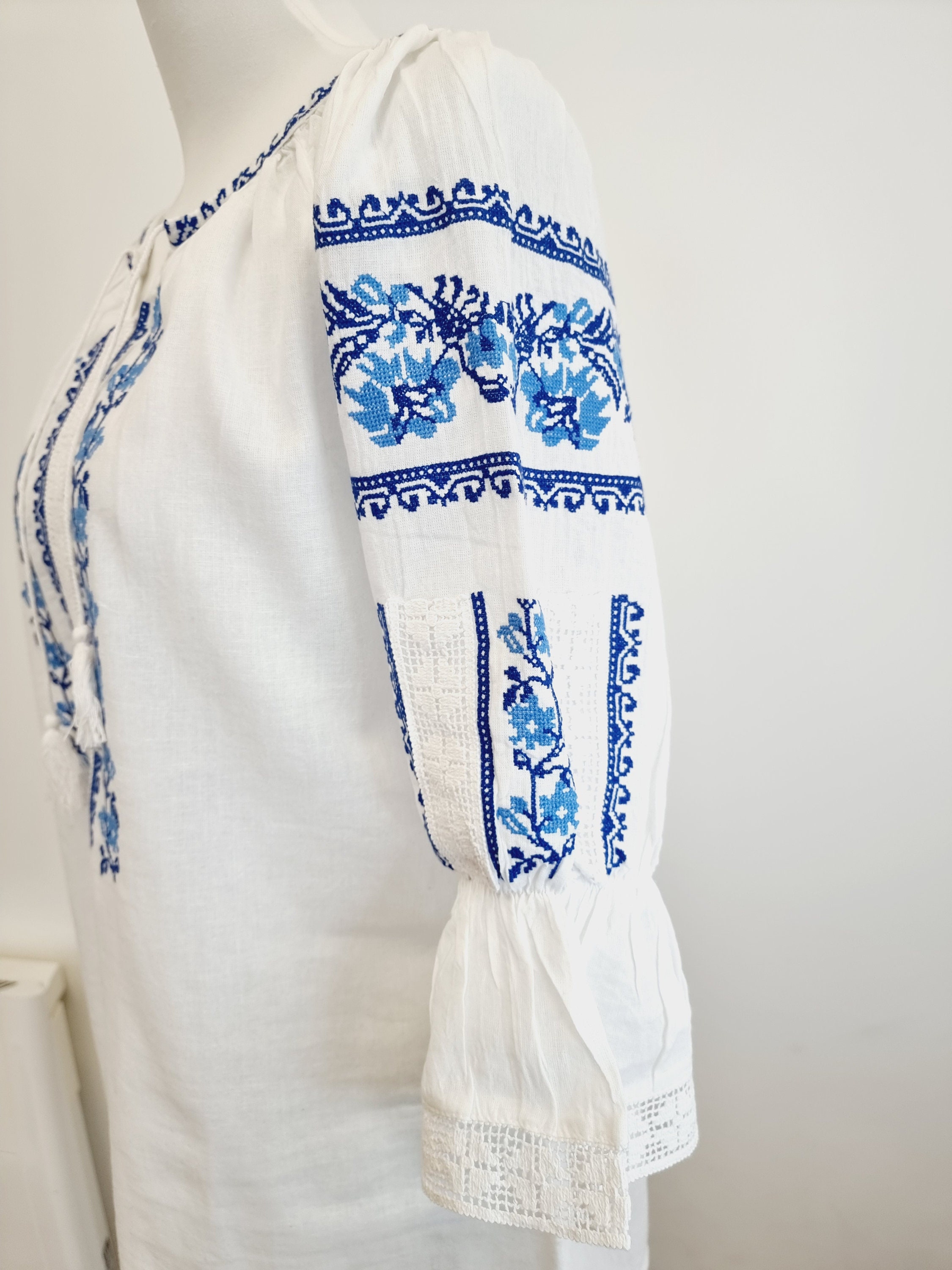 Hand Stitched Vintage Romanian Blouse Ie Romaneasca - Folk Costume Top ...