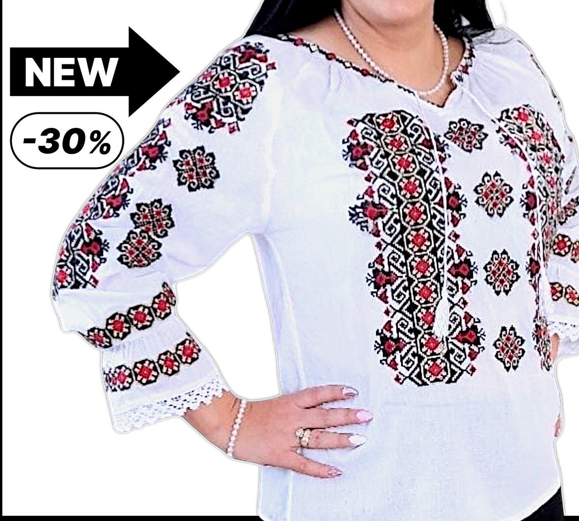 Flower of Romania Traditional Blouse With Hand Embroidered Floral ...