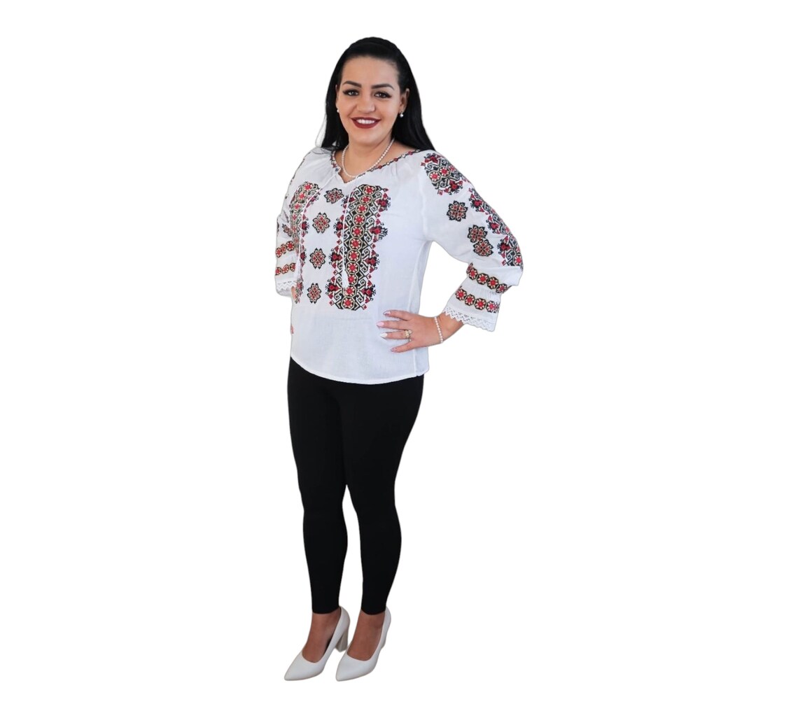 Flower of Romania Traditional Blouse With Hand Embroidered Floral ...