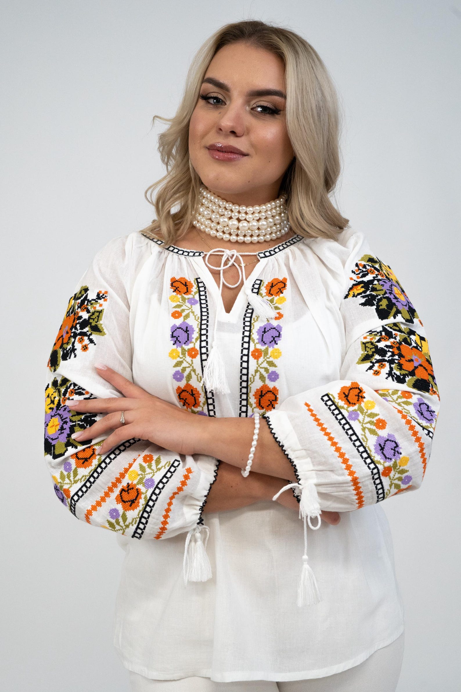 Romanian Blouse Floral Embroidery – Peasant Folk Shirt for Women ...