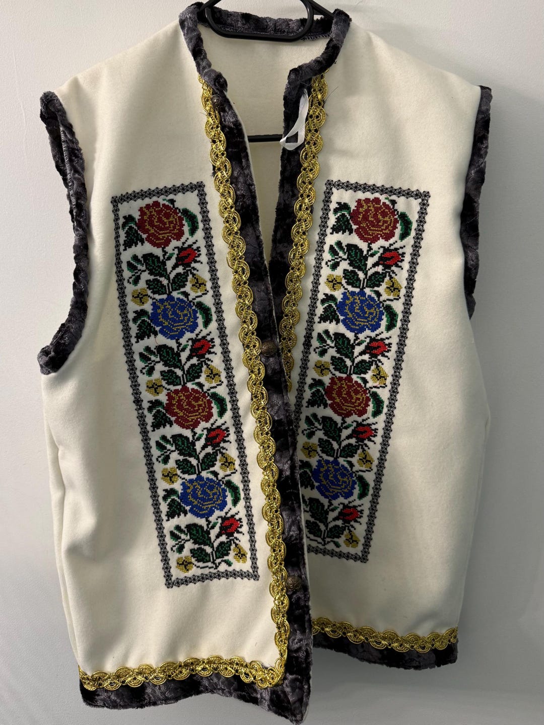 Romanian Folk Vest, Traditional Embroidered Floral Jacket, Unisex ...