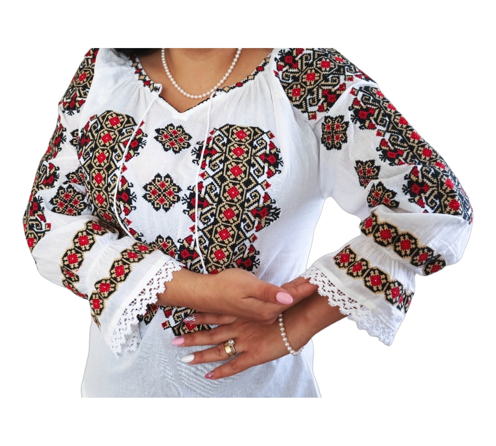 Flower of Romania Traditional Blouse With Hand Embroidered Floral ...