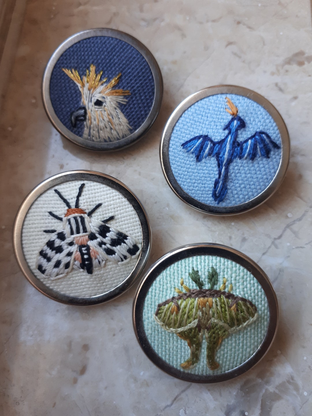 Bird Embroidered Pin Set, Yellow Cockatoo Pin and Blue Dragon Badge - Etsy