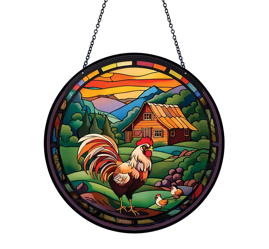 Hen and Chicks - Chicken - Acrylic Suncatcher With Chain - Rooster ...
